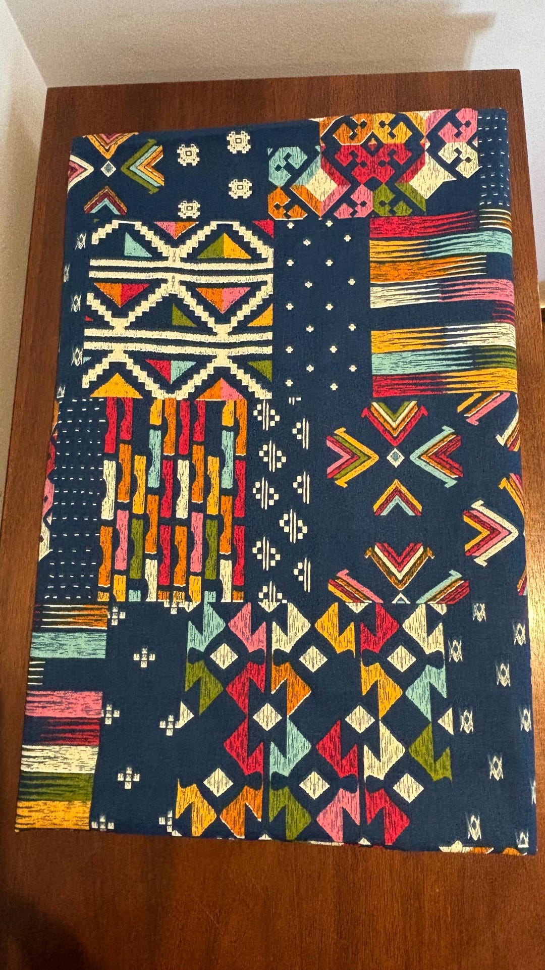 Vintage Aztec Boho Dark Blue Duck Cloth Fabric, Richloom Screen Print ...