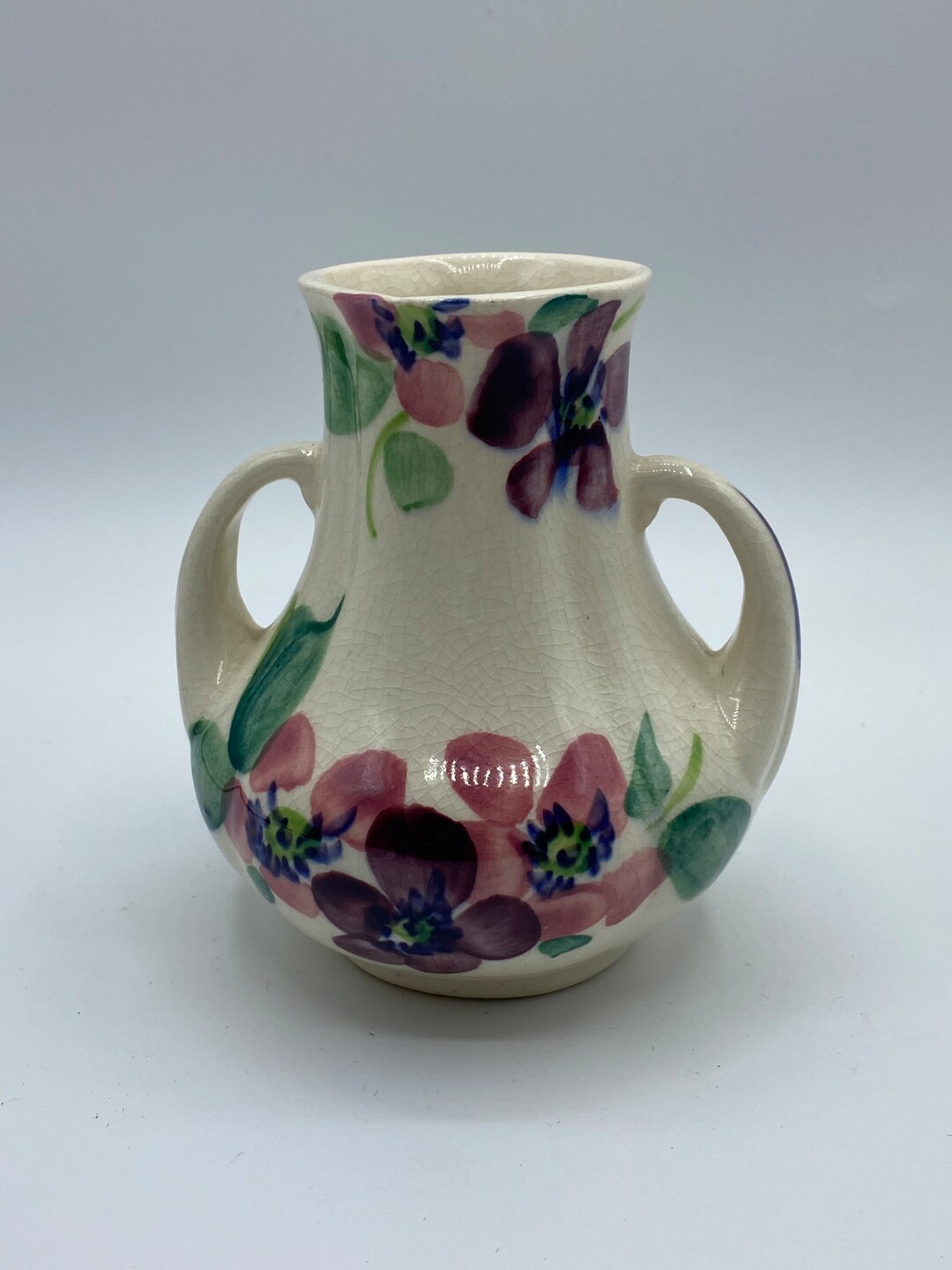 Vintage Cream Pottery Vase With Purple and Pink Hand-painted Florals ...