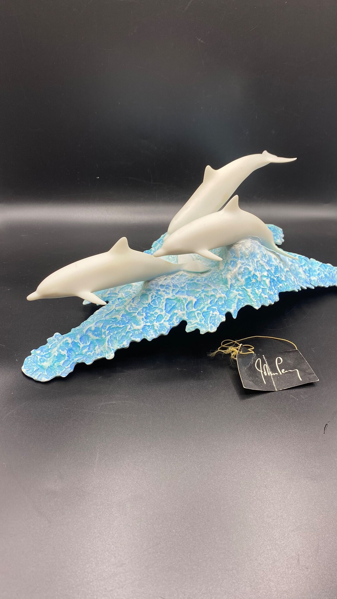 Vintage John Perry Dolphin Pod Pellucida Sculpture Figurine, Blue Water ...