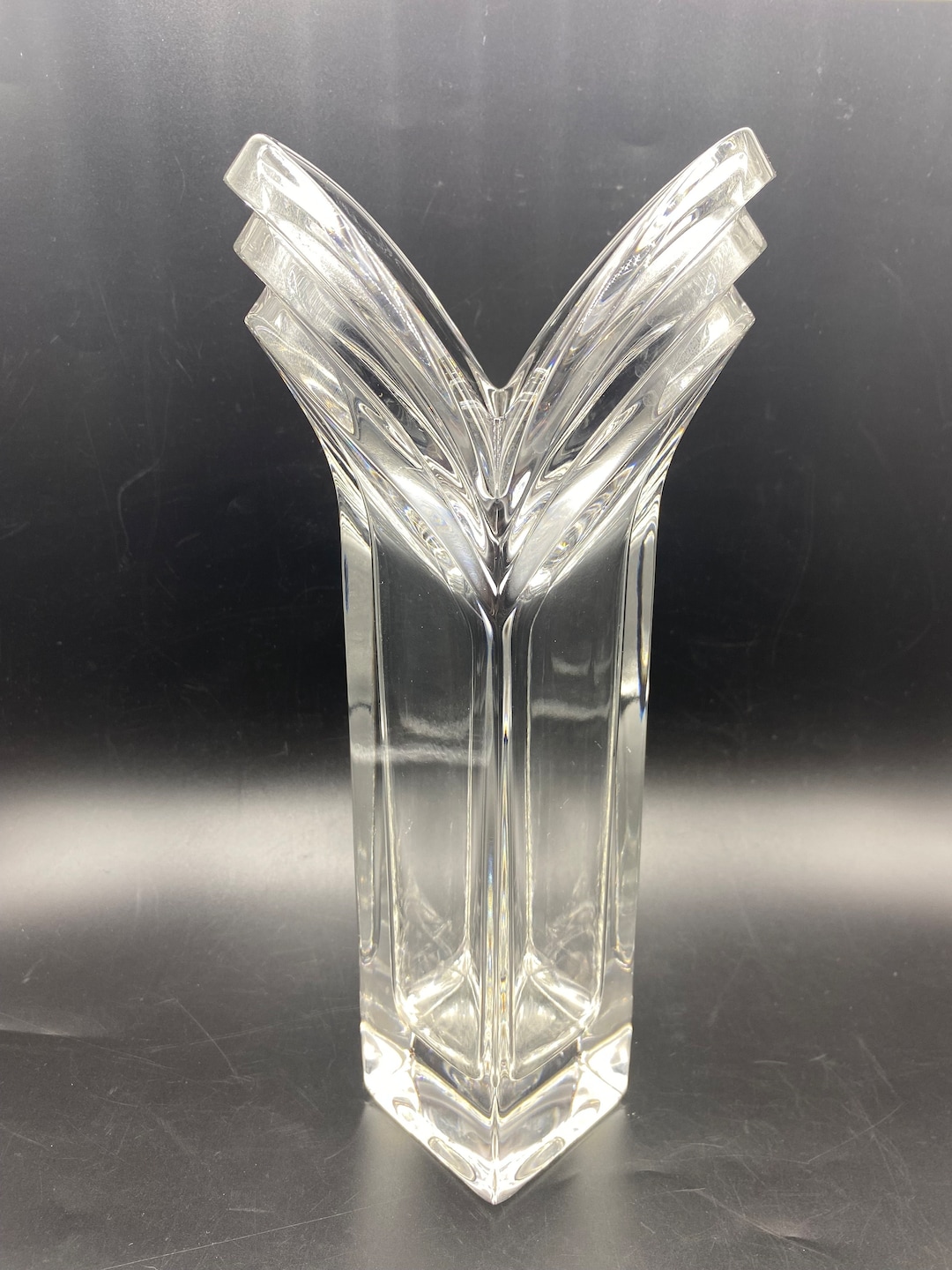 Vintage Art Deco V-shaped Clear Crystal Vase by Mikasa 11.75”, Large ...
