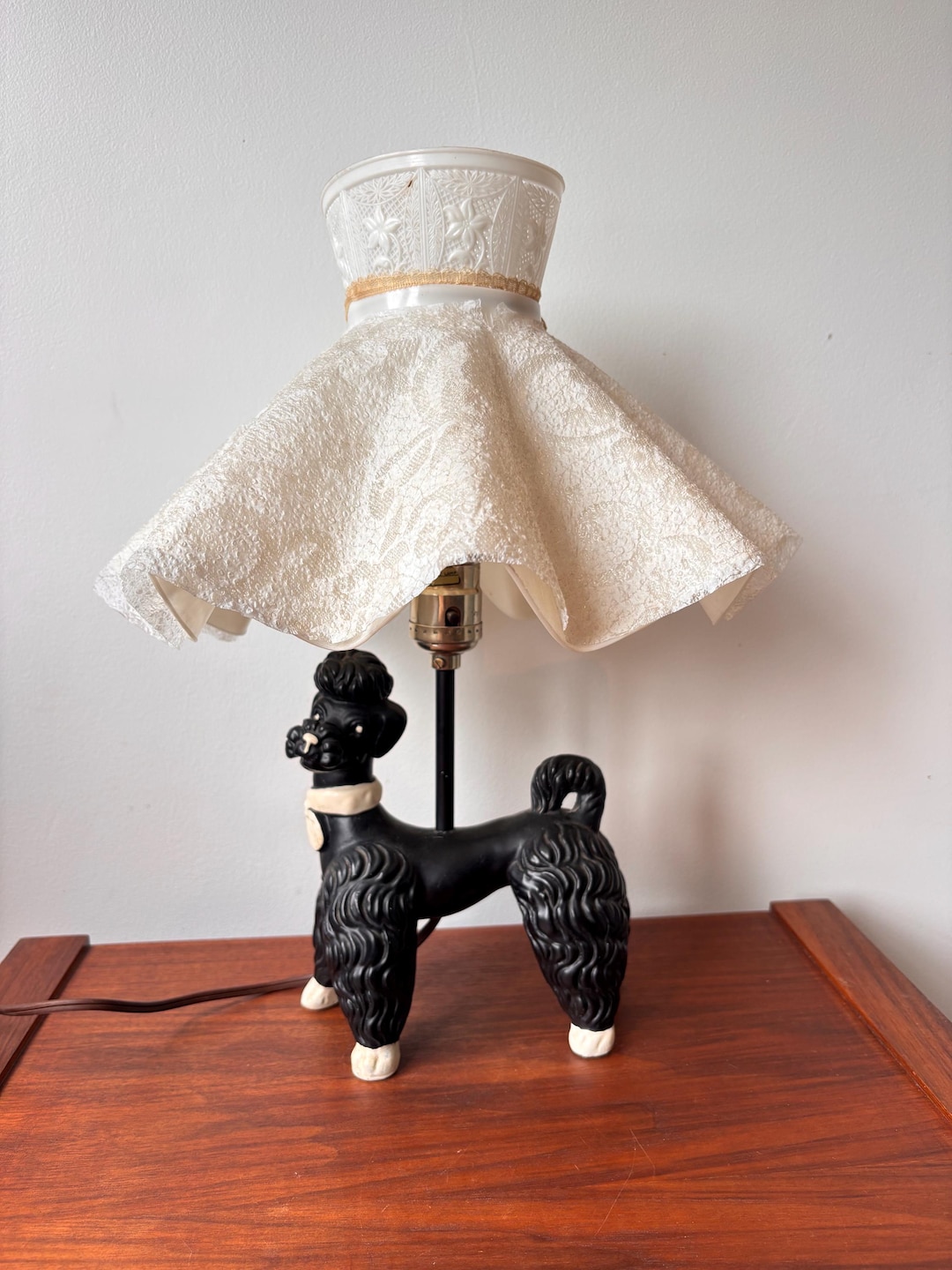 Vintage 1960s Black Poodle Chalkware Lamp With Crimp Shade - Etsy