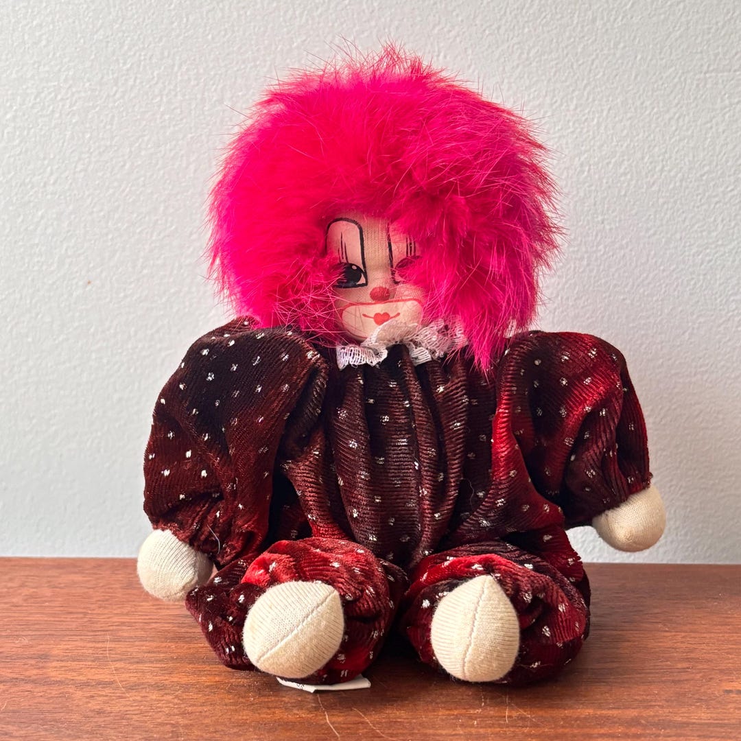 Vintage Q-tee Clown Sand Doll With Soft Magenta Pink Hair, Hand Painted ...