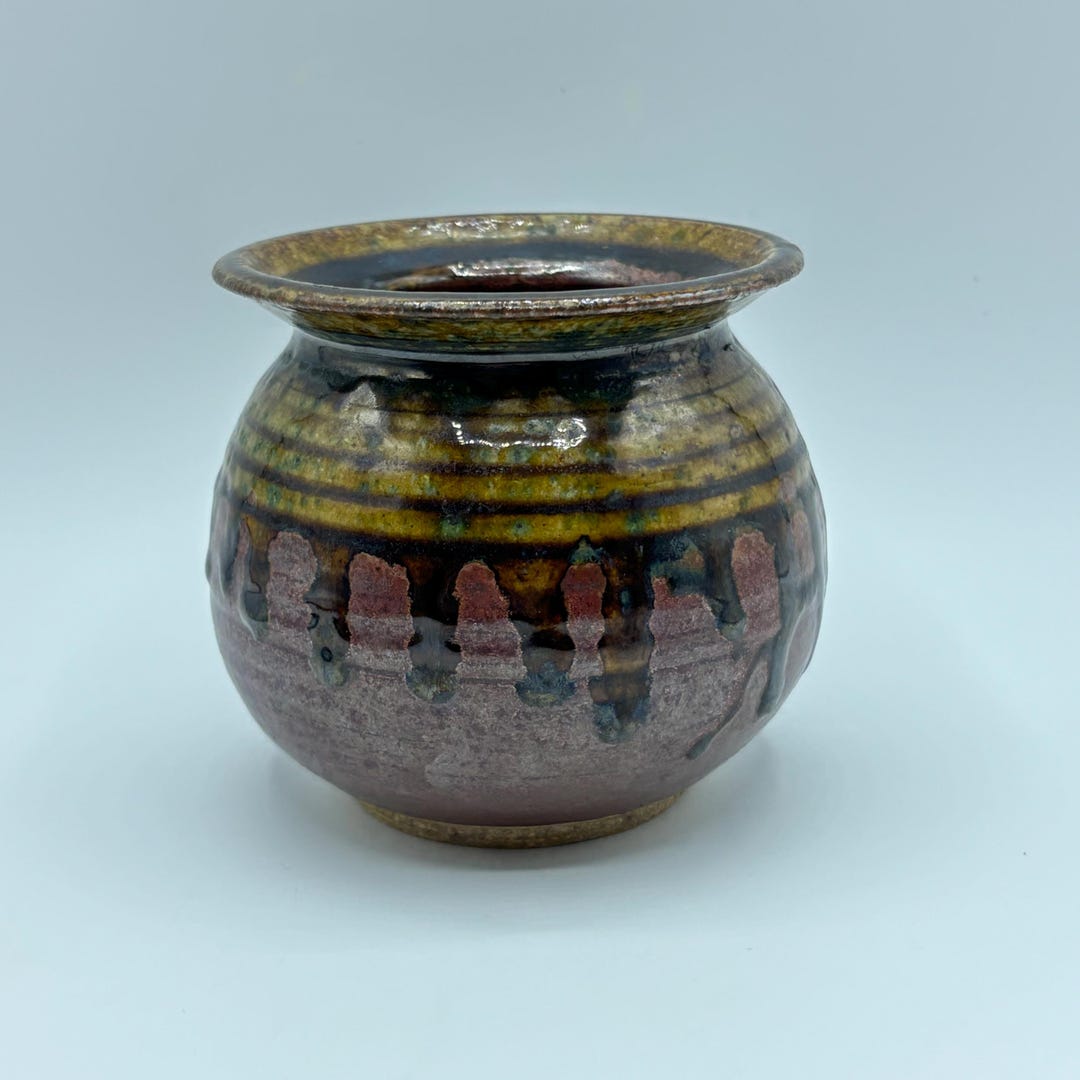 Vintage Studio Art Pottery Red Green Drip Glaze Pottery Cache Pot ...