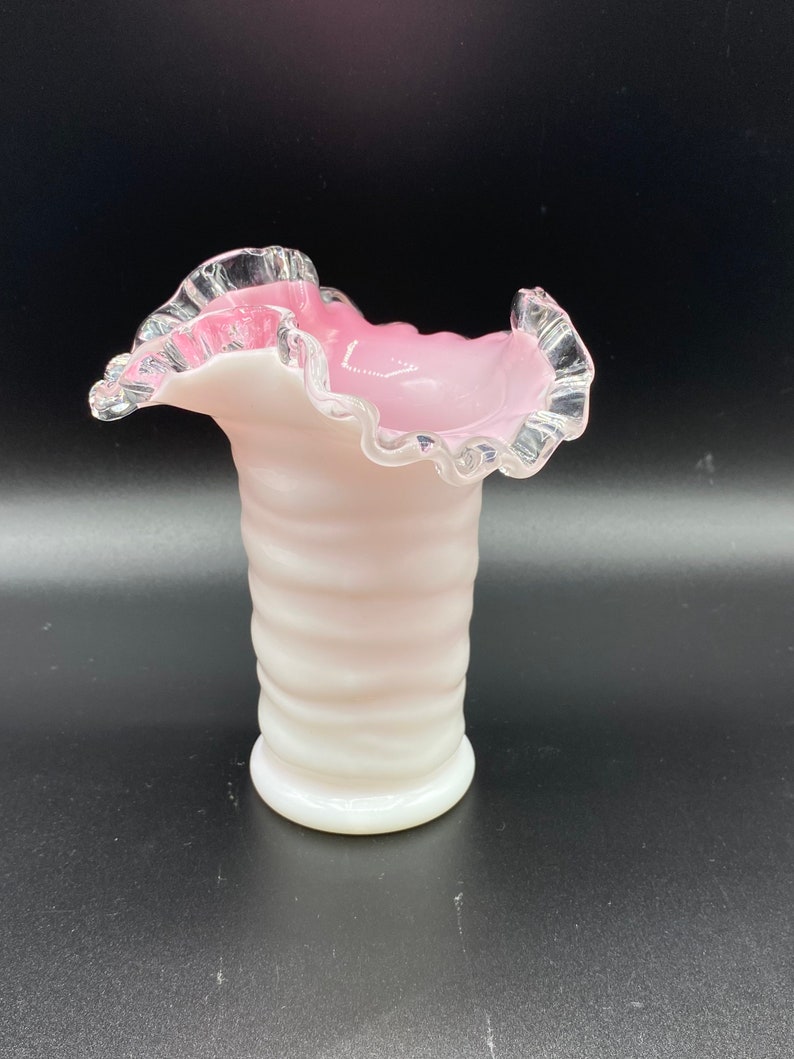Jarrón vintage Fenton Silver Crest de 1950 en rosa y blanco - Etsy España