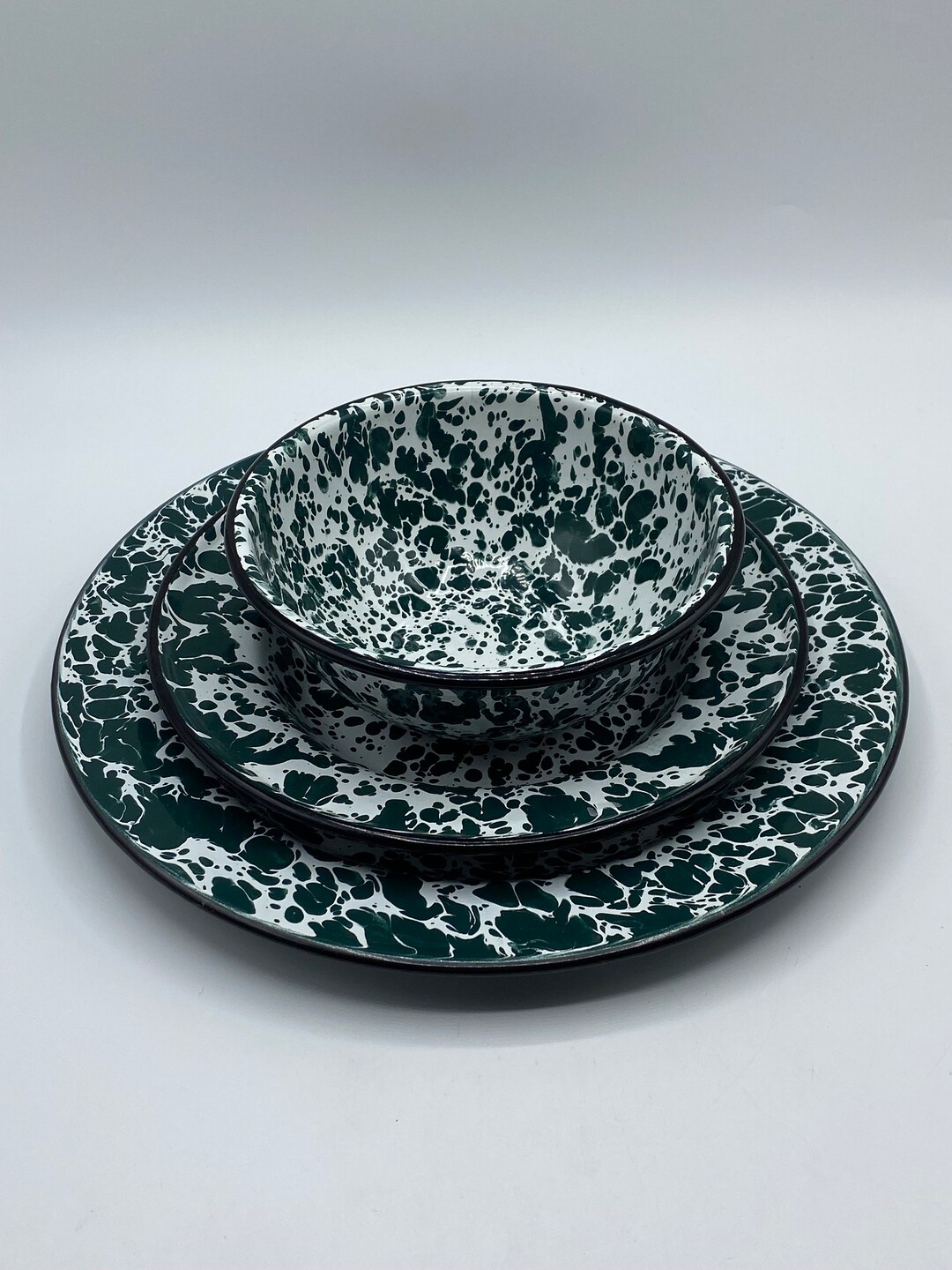 Vintage CGS International Enamelware Green and White Speckled ...