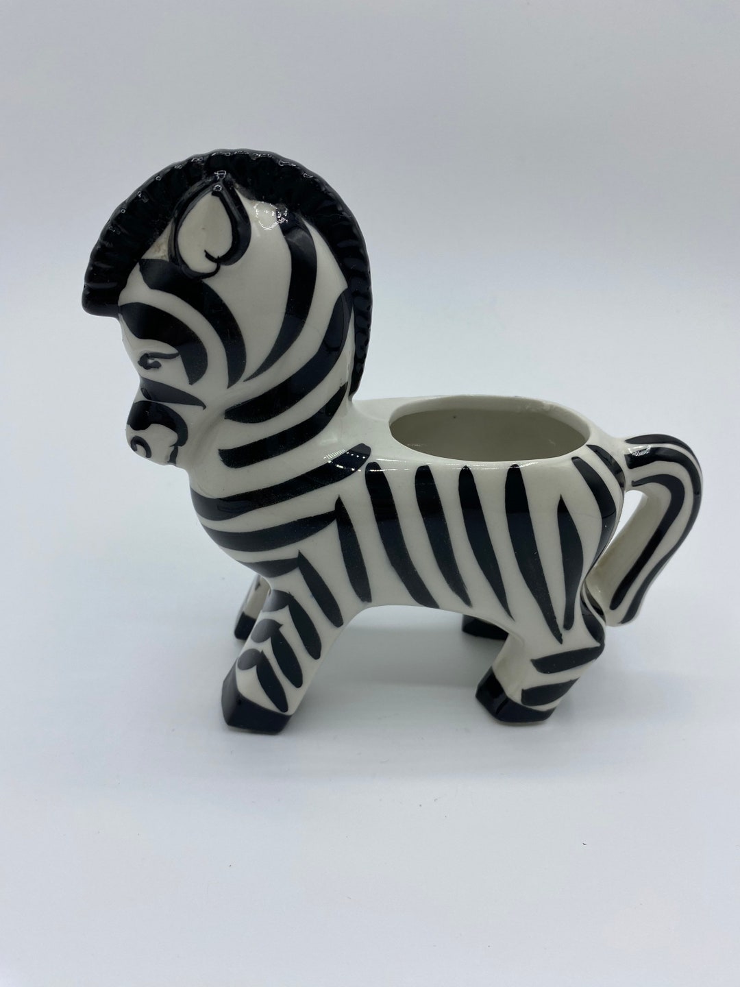 Vintage MCM Ceramic Black and White Zebra Planter, Zebra Succulent or ...