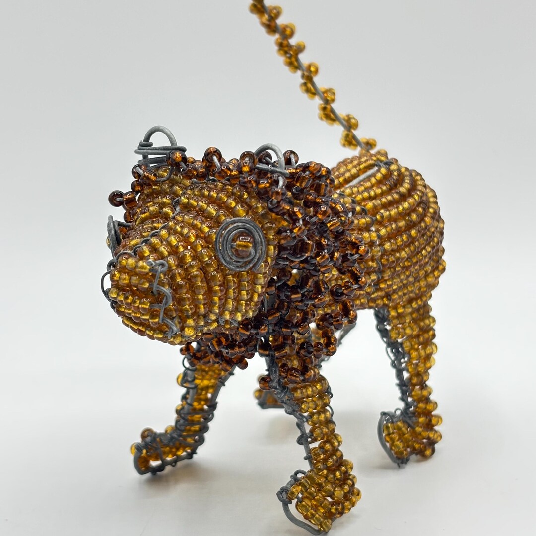 Vintage Beaded Wire Lion Sculpture: Handmade Animal Figurine - Etsy