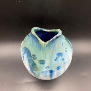 Vintage Bill Campbell Studio Art Pottery Green/blue Crystalline Glazed ...