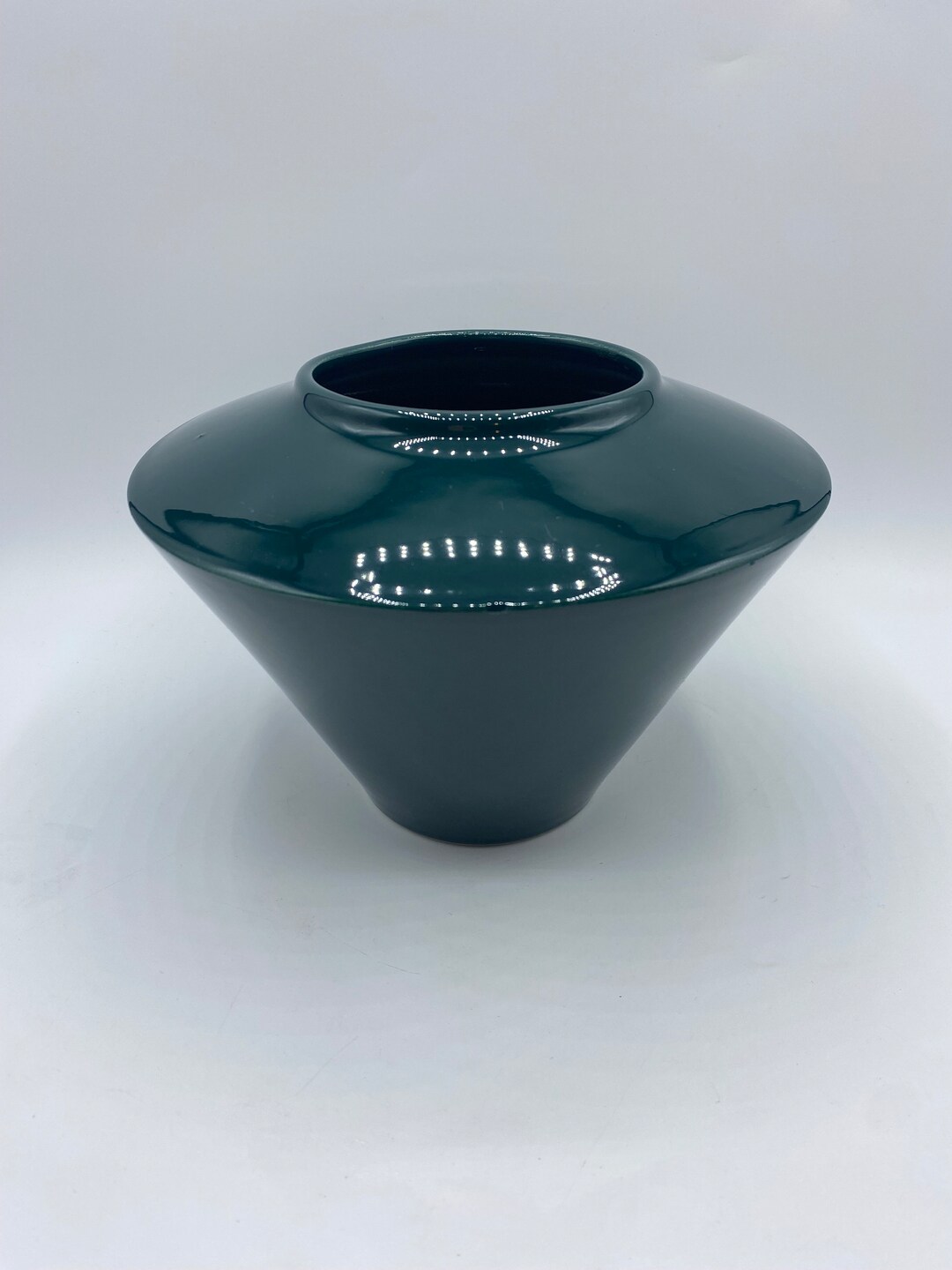 Minimalist Modern Forest Green UFO Shape Vase, Vintage MCM Dark Green ...