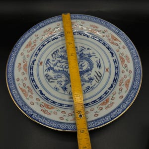 Vintage Tienshan Red & White Flower With Blue Dragon Rice Pattern ...