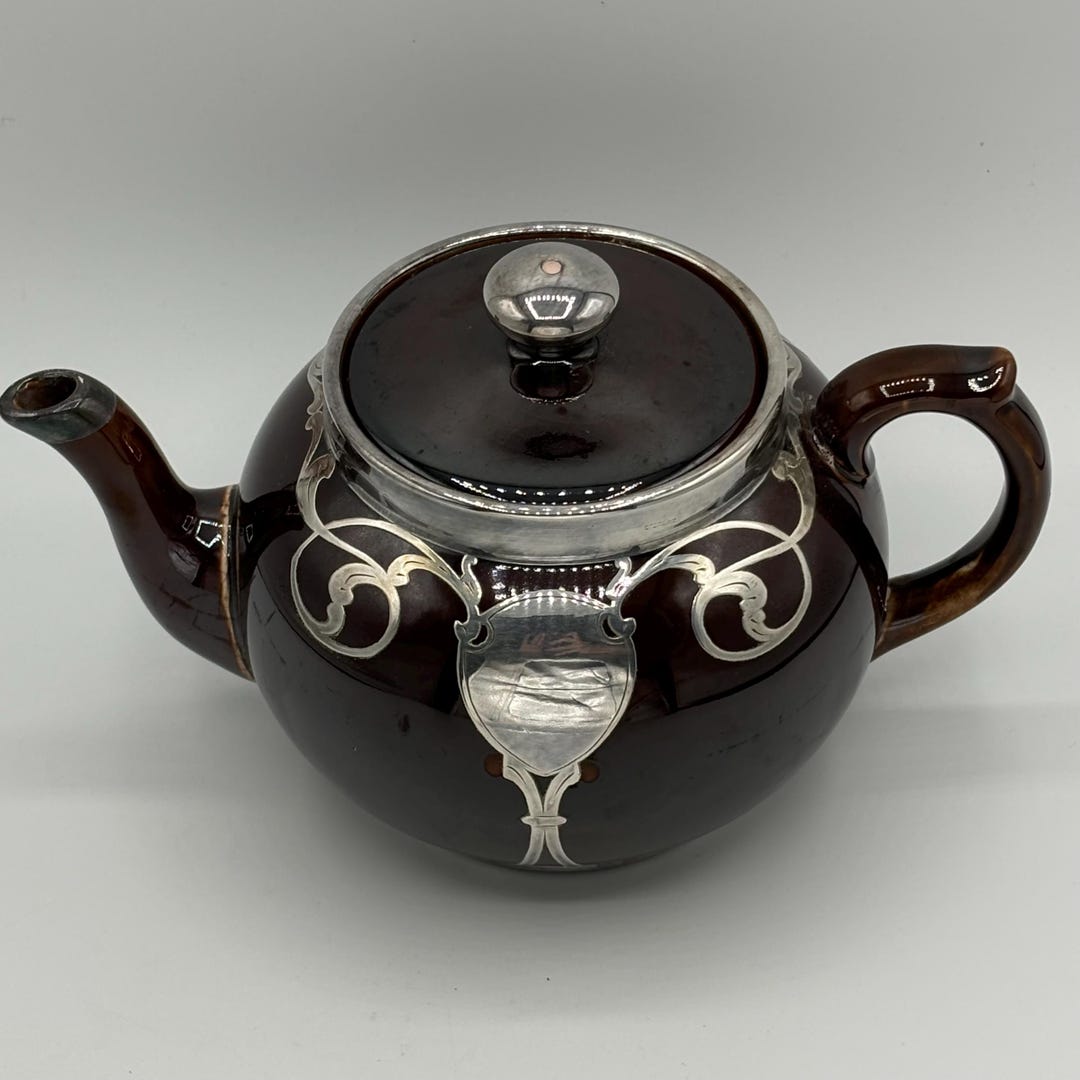 Antique Art Nouveau English Redware Pottery Teapot With Sterling Silver ...