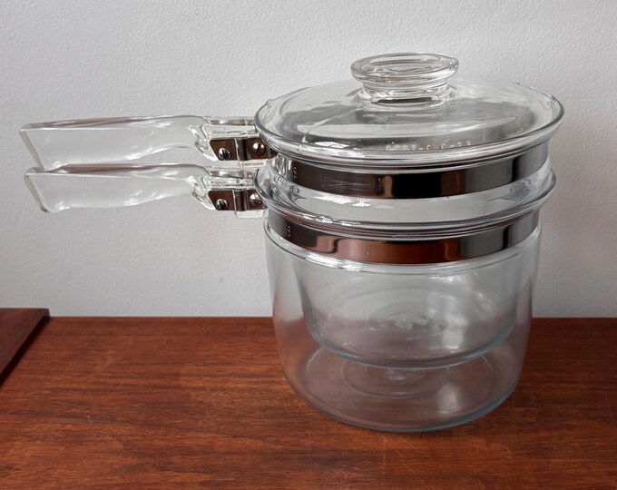 Vintage PYREX 6283 Clear Glass Double Boiler & Insert and Lid, Vintage ...