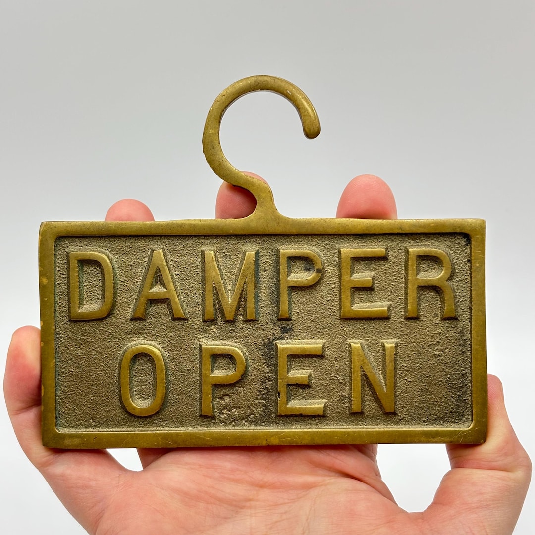 Vintage Brass Fireplace Two Sided Damper Open, Damper Closed Wall Sign ...