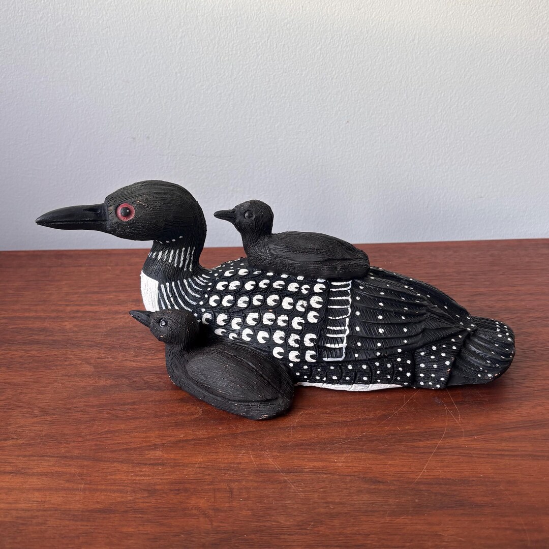 Vintage Hand Carved Red Clay Common Loon Duck Decoy Sculpture - Signed ...