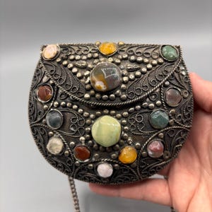 Vintage Sajai Silver Handcrafted Metal Crossbody Purse With Natural ...