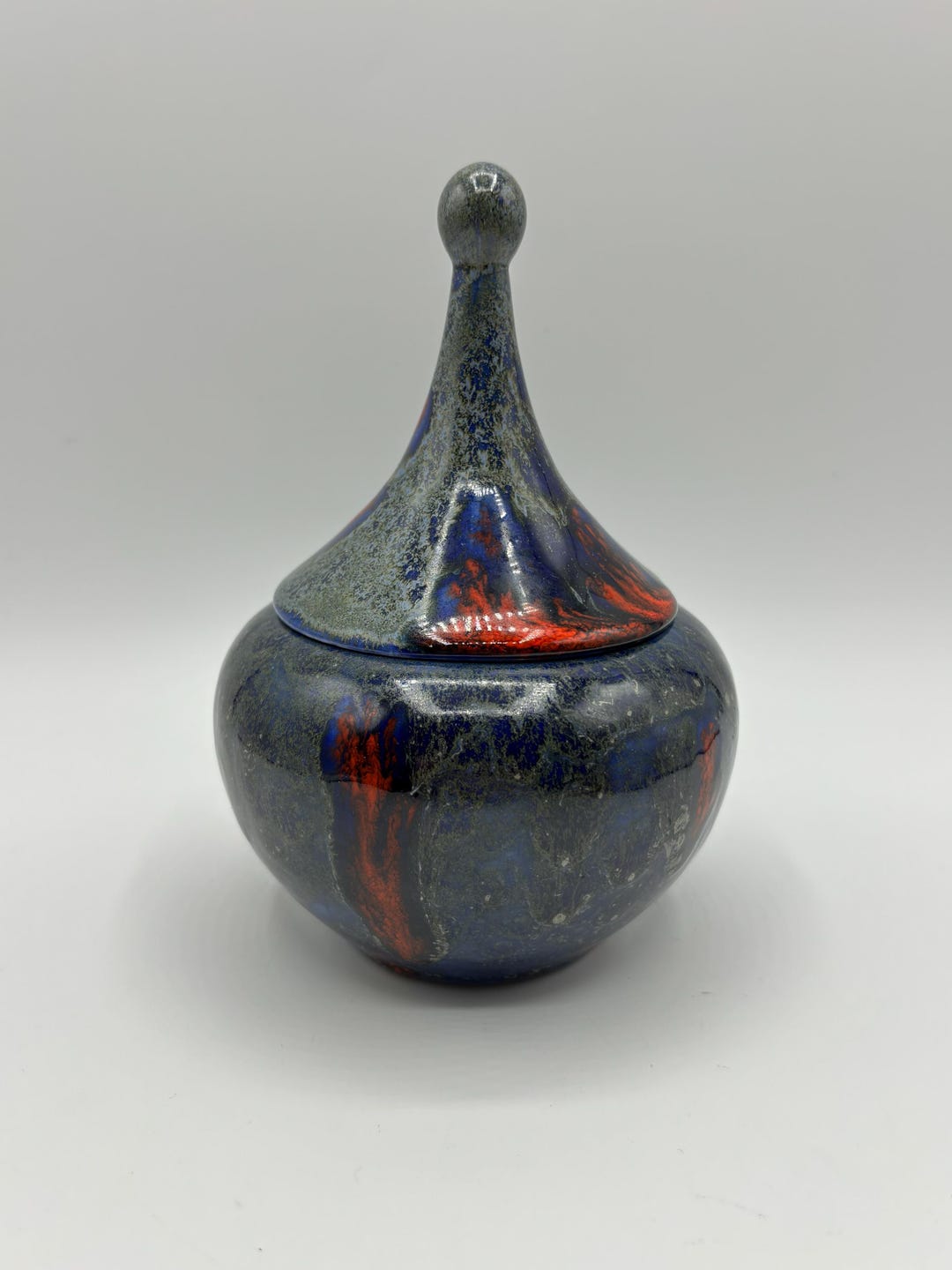 Vintage MCM Blue and Red Ceramic Retro Lidded Circus Tent Genie Jar ...
