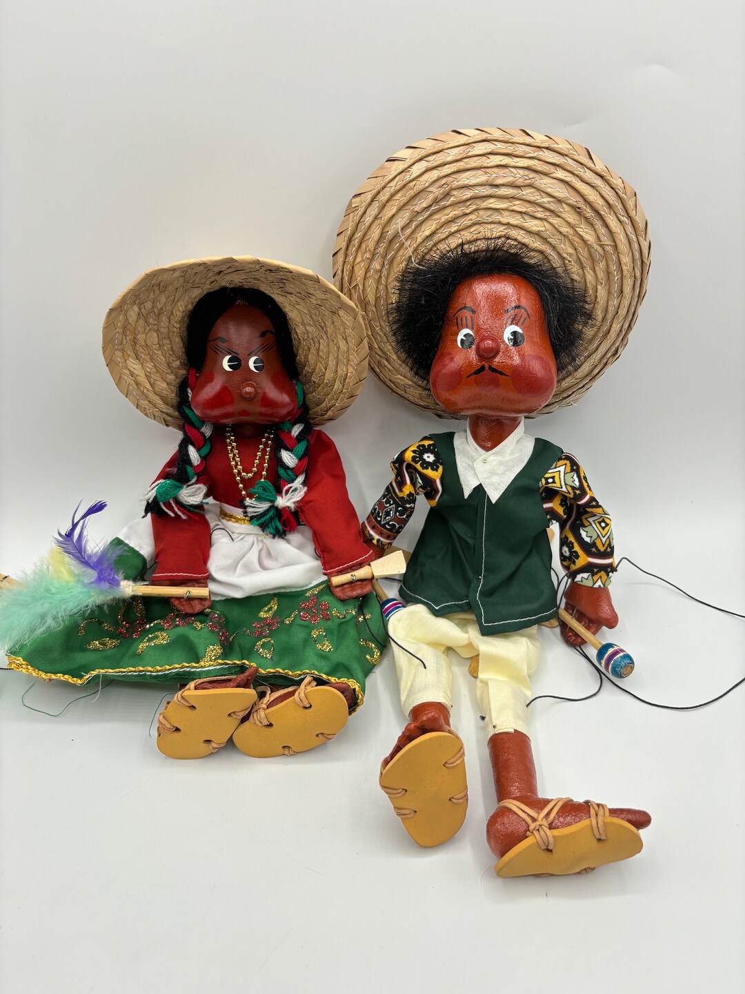 Vintage Mexican Folk Art Marionette Puppet Pair: Hand-painted ...