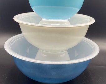 Vintage Pyrex Moody Blues Mixing Serving Nesting Bowls Set of 3 Numbers ...