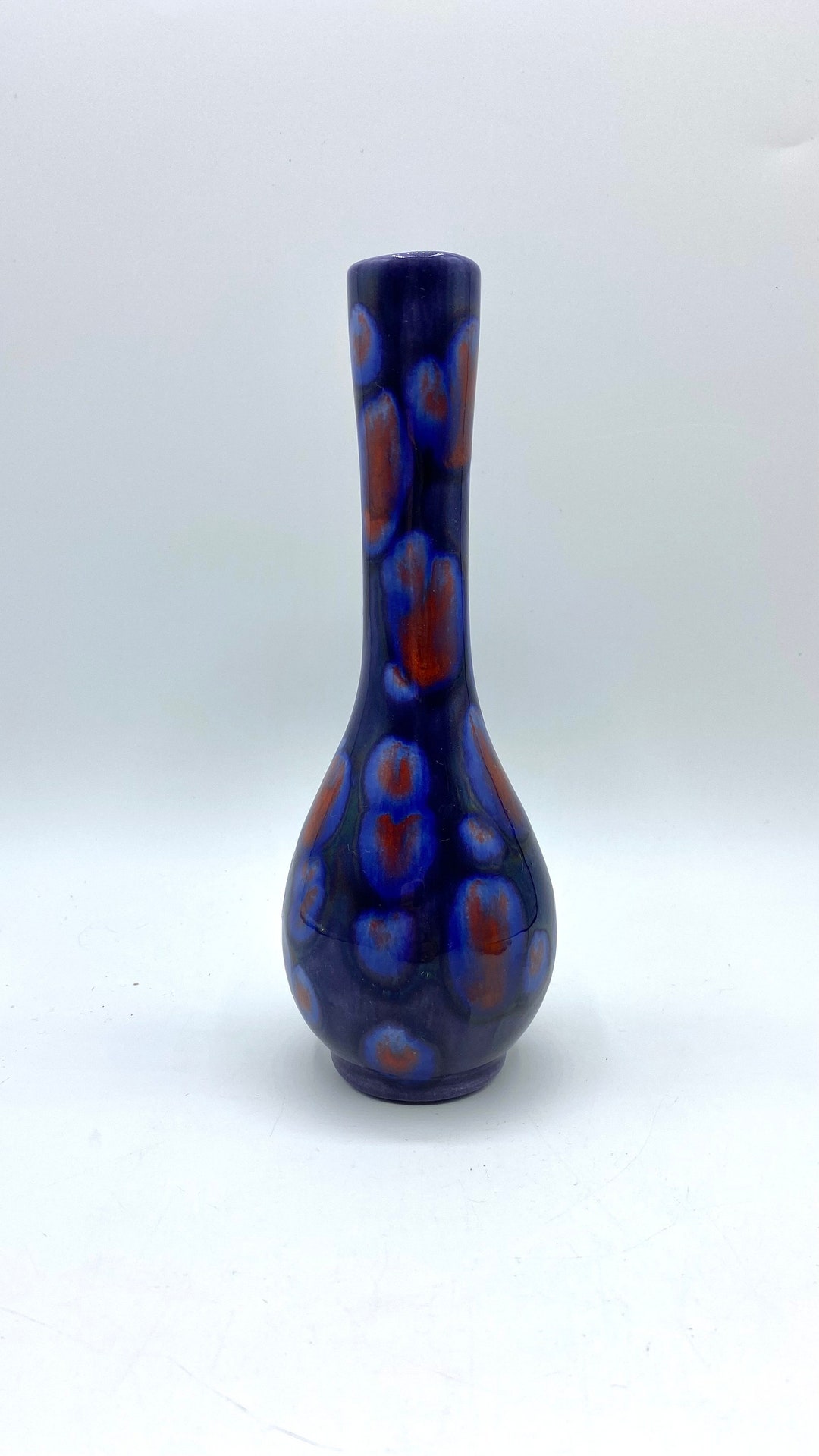Vintage MCM Style Ceramic Cobalt Blue and Red Drip Glaze Bud Vase - Etsy