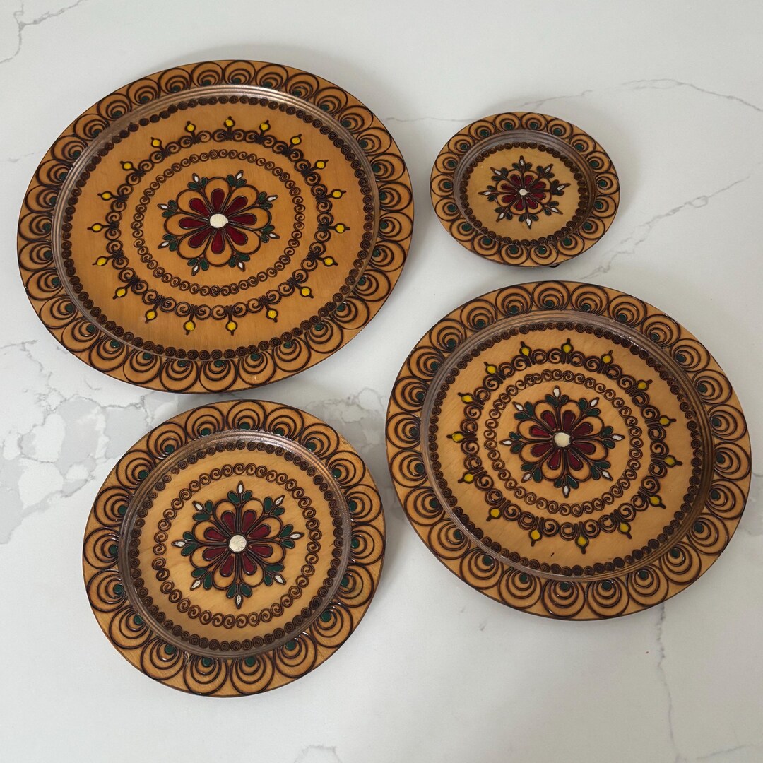 Hand Painted Polish Folk Art Pyrography Nesting Wooden Decorative Wall ...