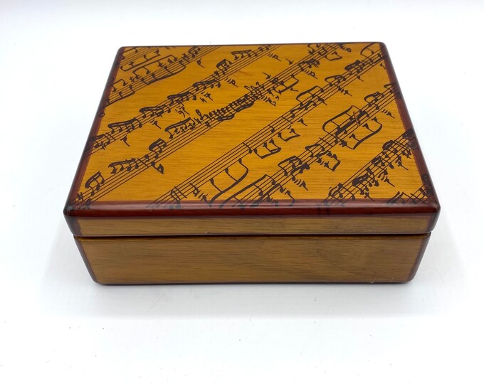 Vintage Wood Box With Musical Note Melody Lined Velvet, Wooden Trinket ...