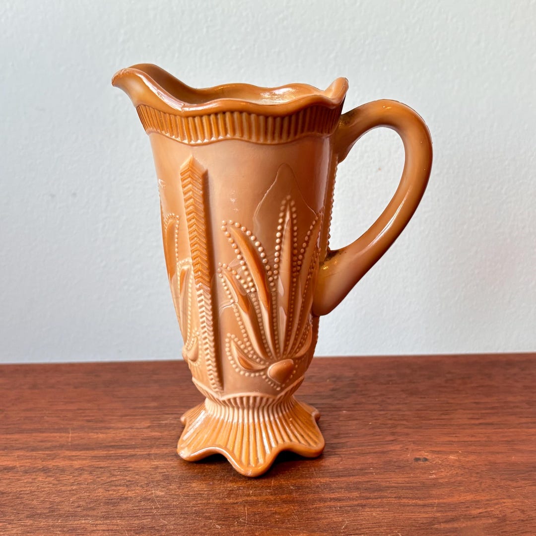 Vintage Caramel Slag Indiana Glass Creamer Pitcher With Cactus Design ...