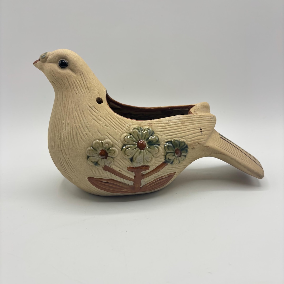 Vintage 1970s Pigeon/ Dove Hanging Clay Planter With Florals - Etsy
