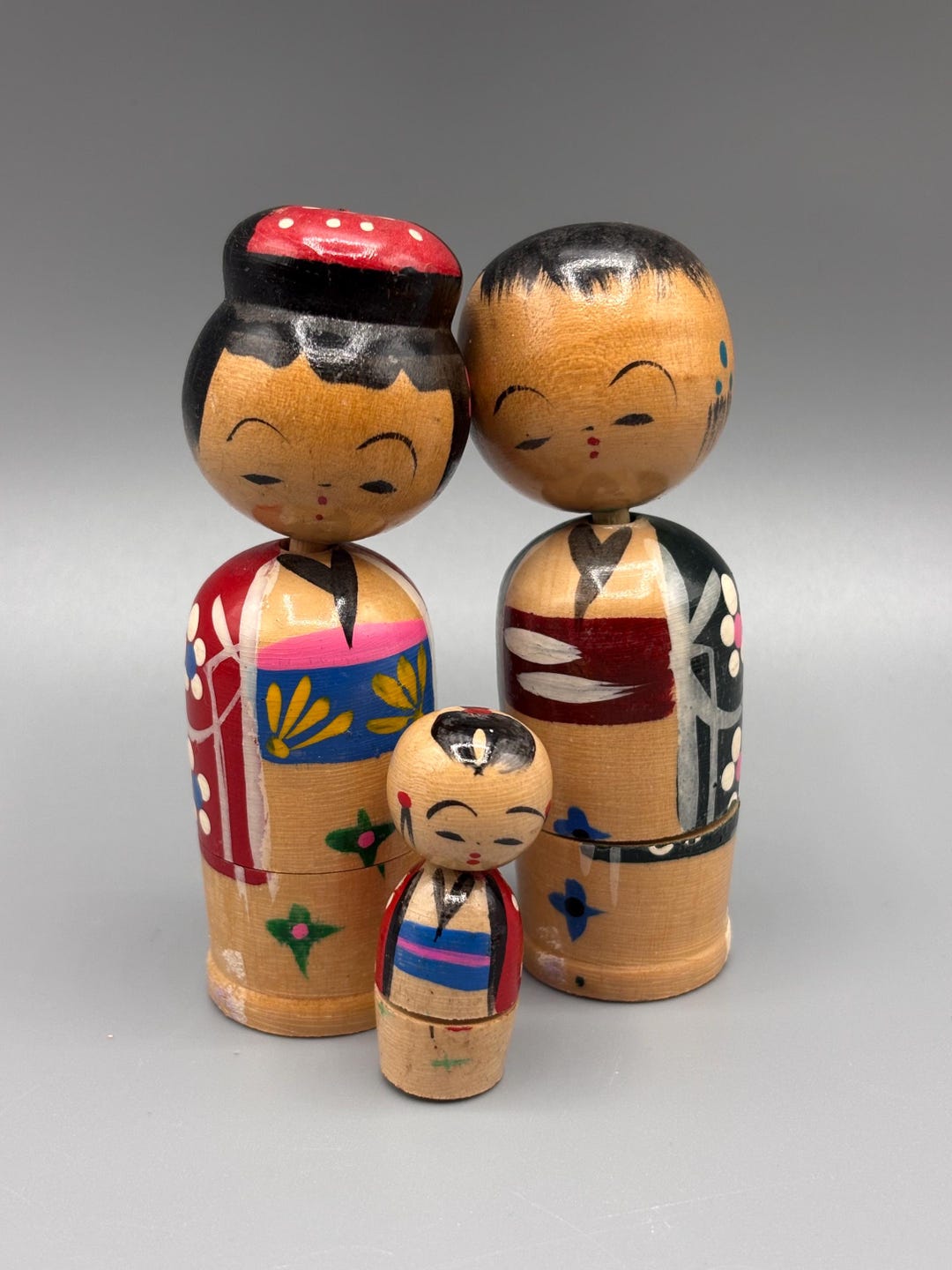 Vintage Japanese Kokeshi Nesting Doll Family Figurines - Etsy