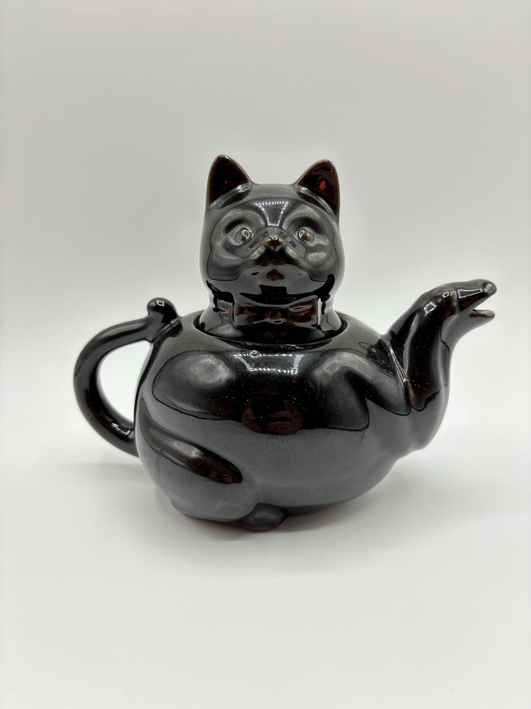 Vintage 1950s Shafford Redware Black Cat Teapot Japan Kitschy Red Bow ...