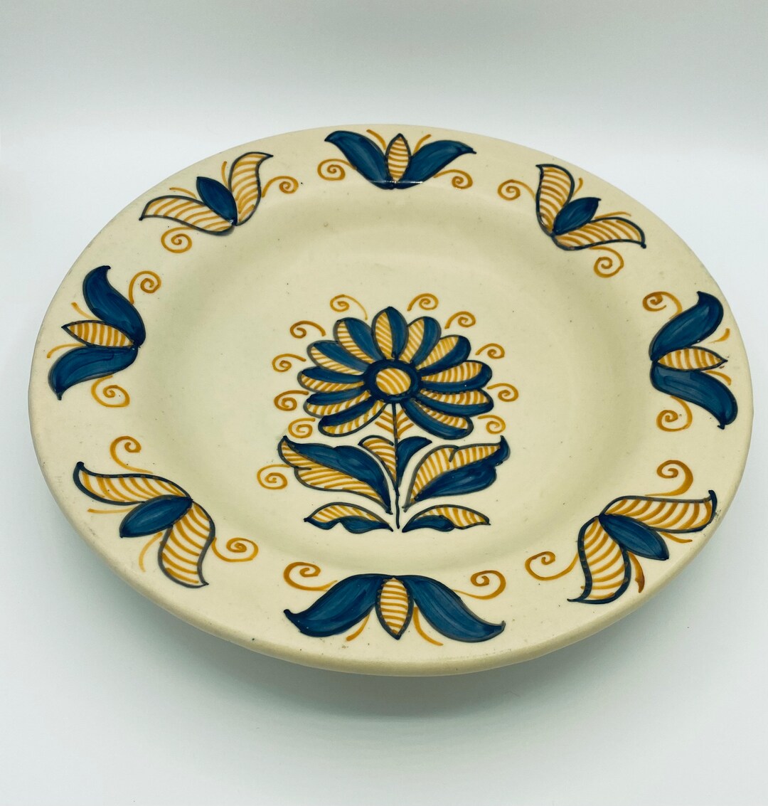 Vintage Spanish Talavera Pottery Plate: Large Hand-painted Floral Folk ...