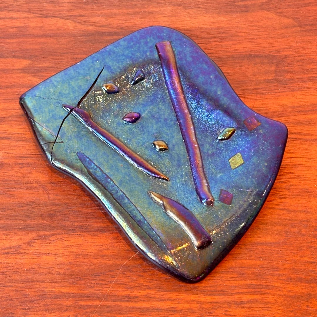 Dichroic Fused Art Glass Trinket Dish: Modern Oil Slick Design, 5" - Etsy
