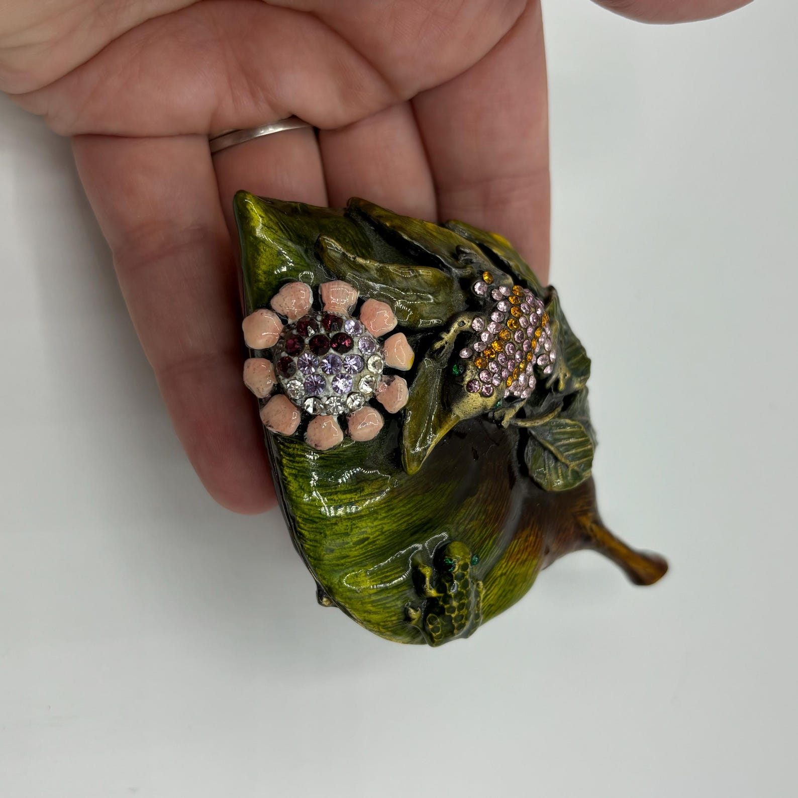 Enamel Metal Trinket Box Frogs on a Bramble Leaf With Pink Purple ...