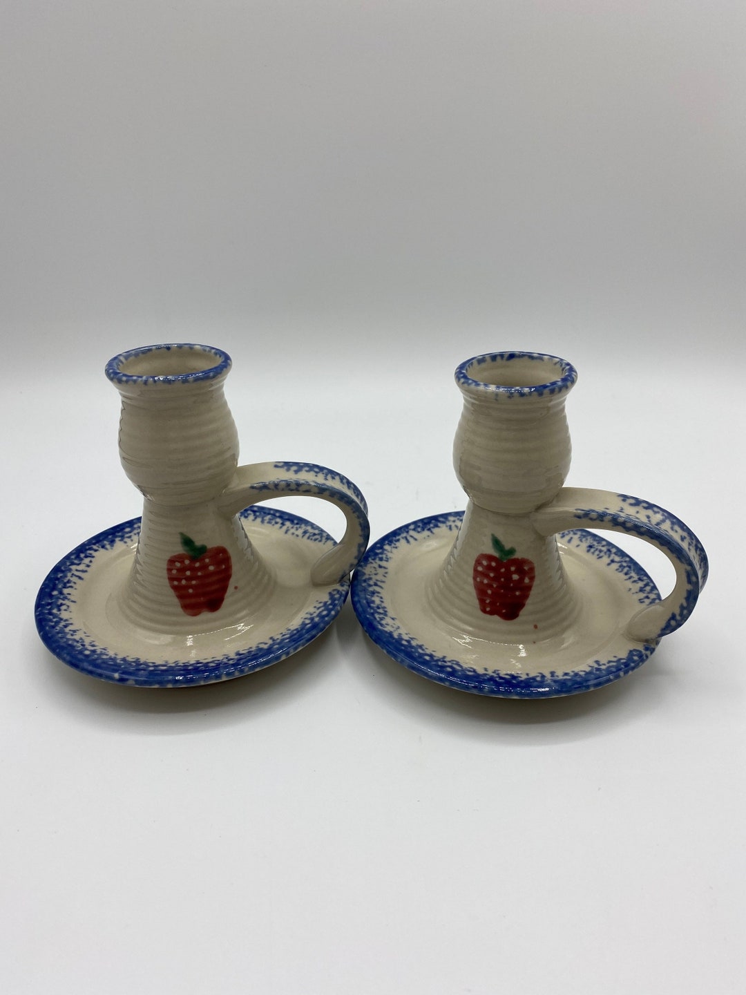 Vintage Ceramic Spongeware Finger Loop Candle Holder With Apple Design ...