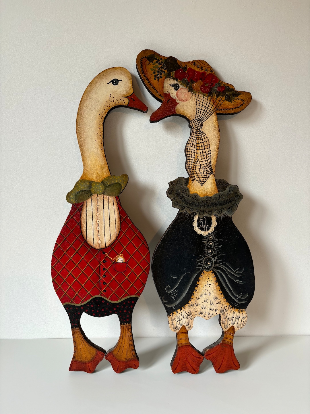 Vintage Folk Art Wood Handpainted Geese Couple,folk Art Wood Wall Art ...