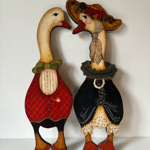 Vintage Folk Art Wood Handpainted Geese Couple,folk Art Wood Wall Art ...