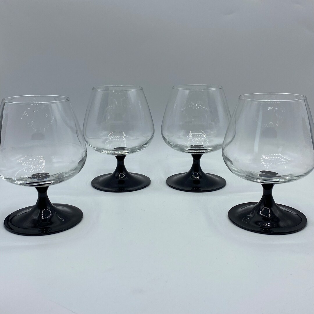 Vintage Luminarc France Brandy Snifters With Black Stem Glasses, Cognac Glasses Black Stem Set ...