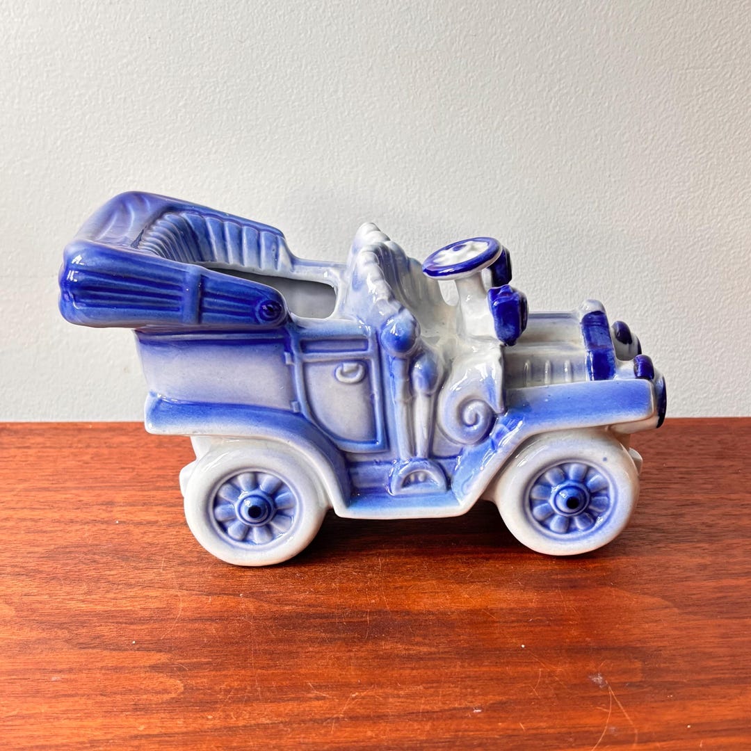 Vintage Blue & White Ford Model T Oldsmobile Ceramic Planter, Vintage ...