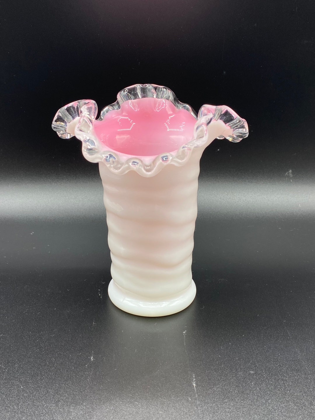 Vintage 1950 Fenton Silver Crest Vase in Pink and White - Etsy