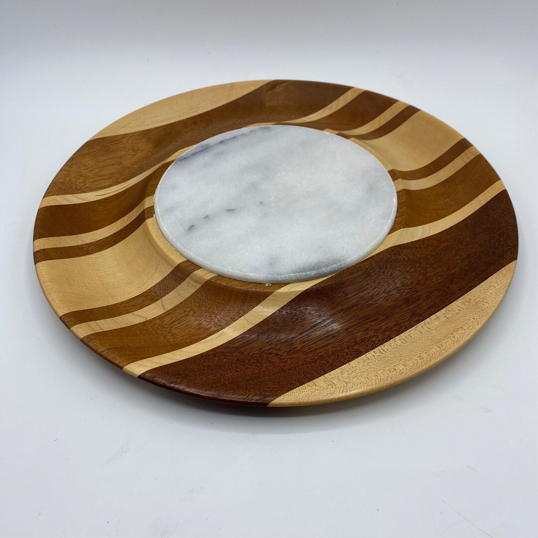 Vintage MCM Danish Modern Style Maple Walnut Stripe Wood Cheese Serving ...