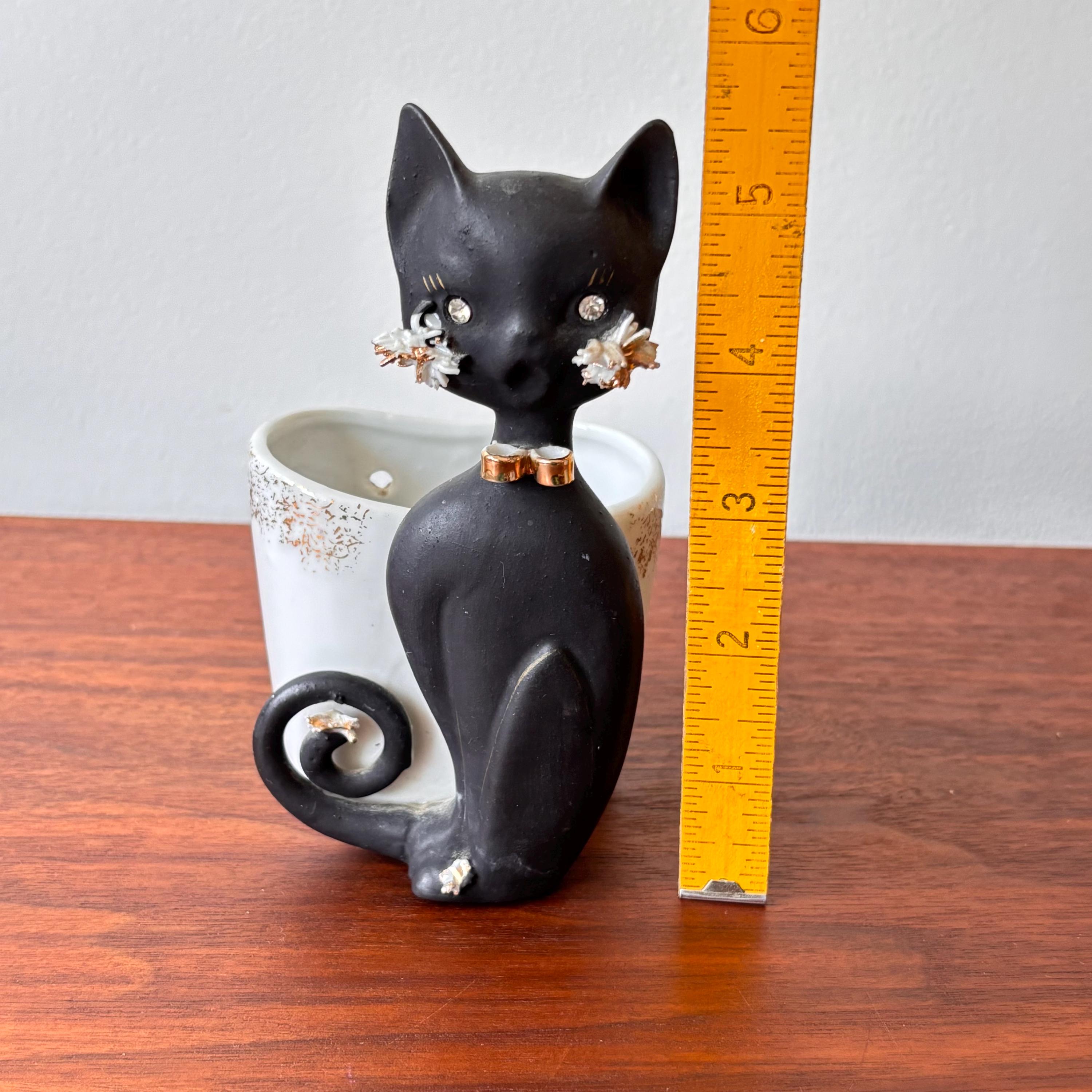 Vintage Lefton Japan Black Cat Wall Pocket: Rhinestone Eyes - Etsy