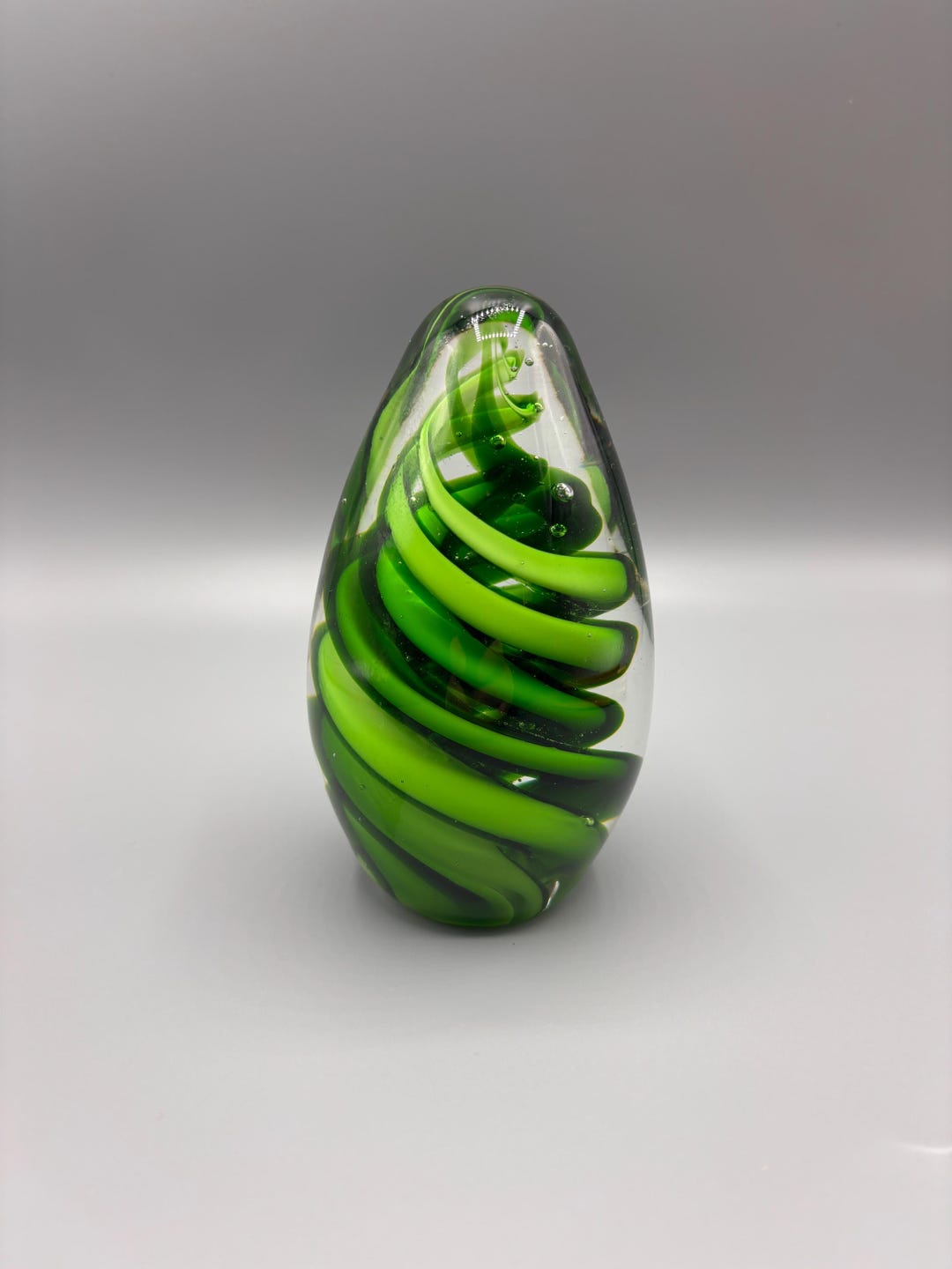 Green Swirl Art Glass Paperweight: Egg Shape Shelf Decor - Etsy