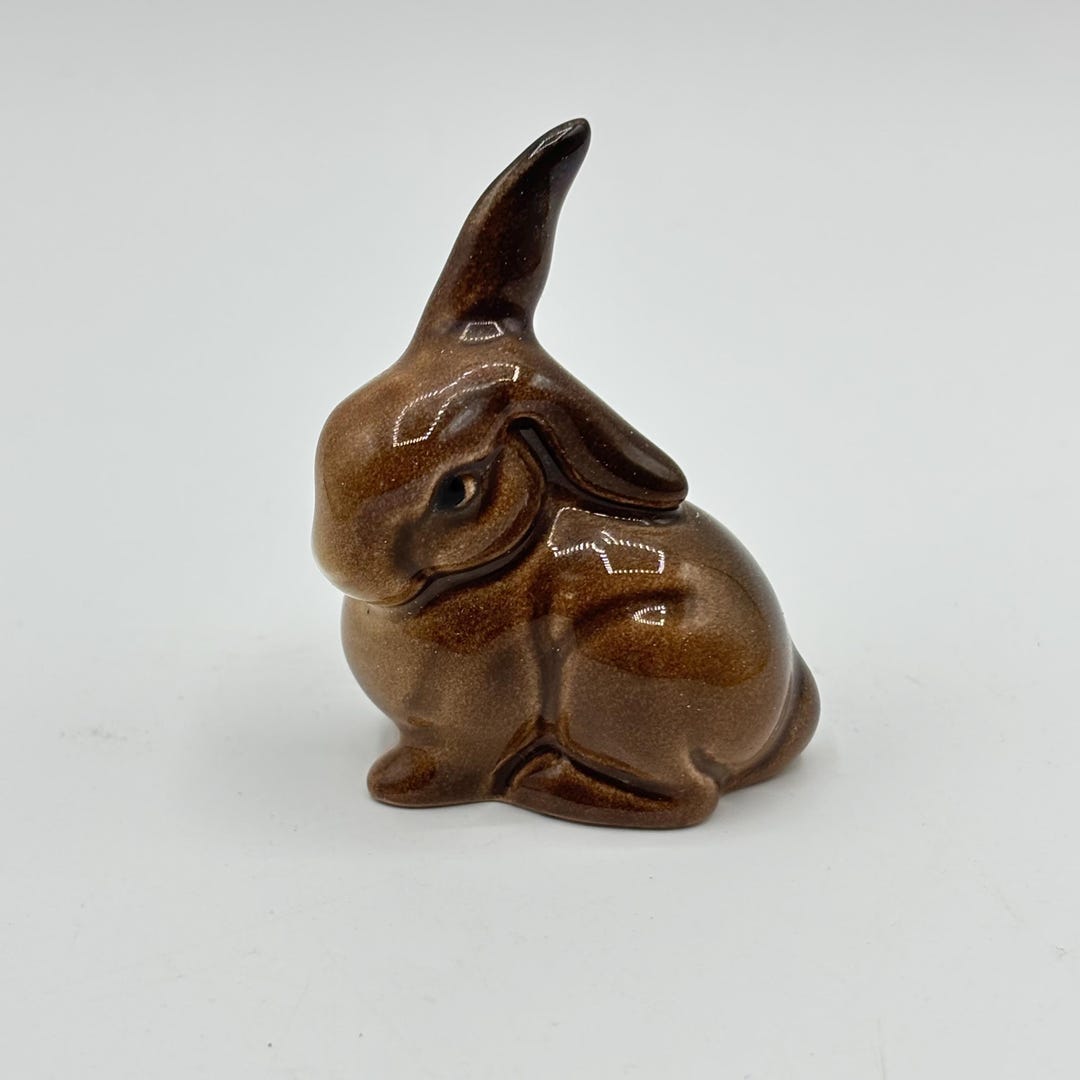 Vintage Small Brown Porcelain Beswick Rabbit Ear up Minature Figurine 1 ...
