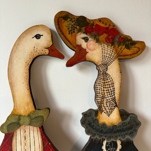 Vintage Folk Art Wood Handpainted Geese Couple,folk Art Wood Wall Art ...