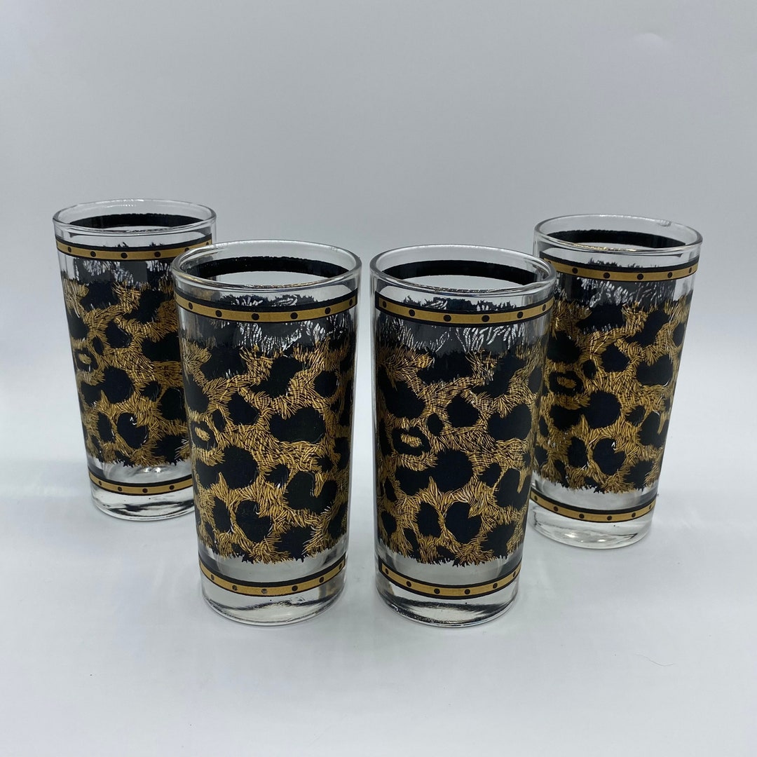 Vintage seltenes Set mit 4 Animal Print Leopard Cheetah Print Schwarz ...