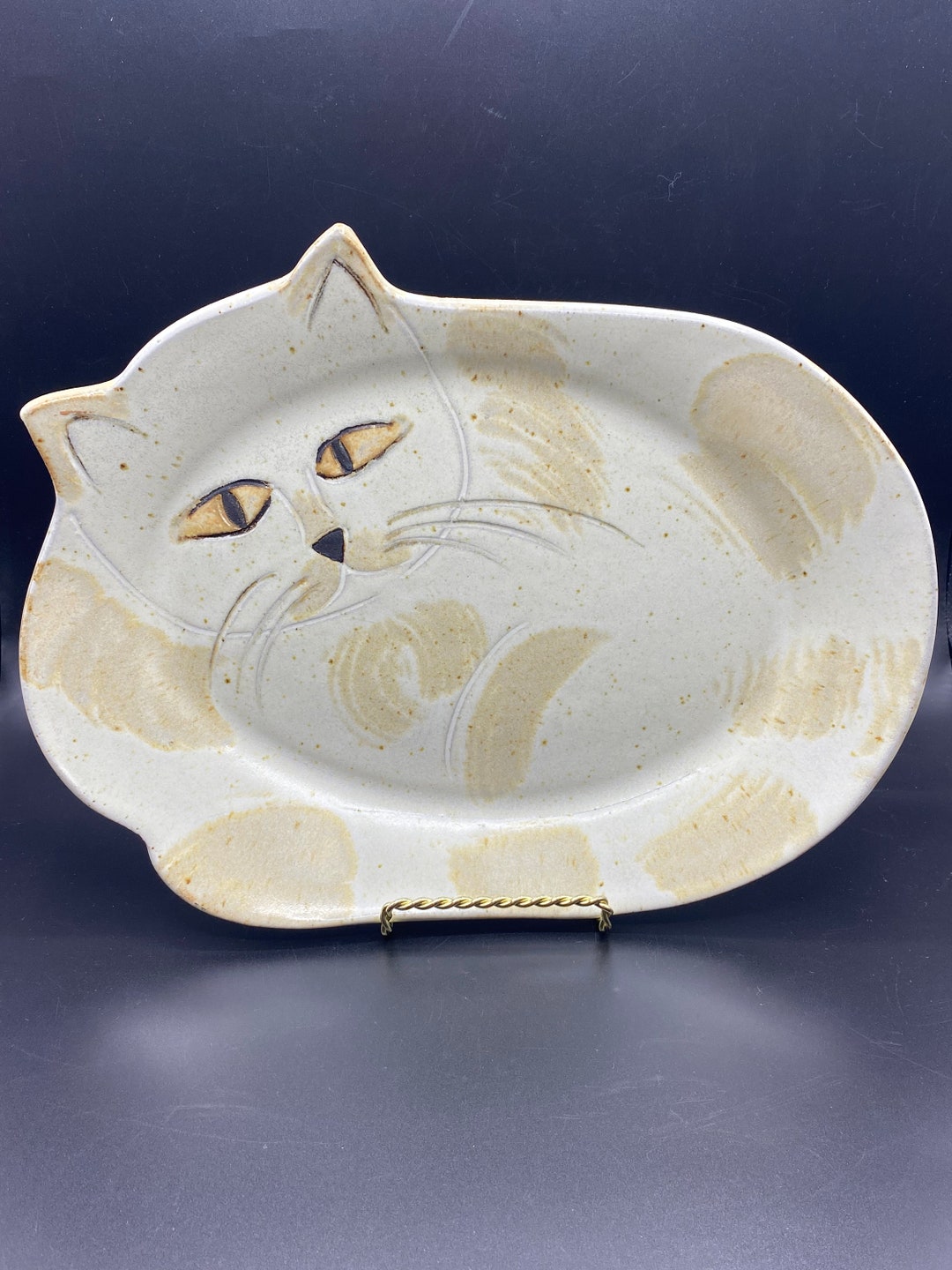 Vintage Figural Studio Pottery Cat Platter Serving Plate, Artist Signed ...