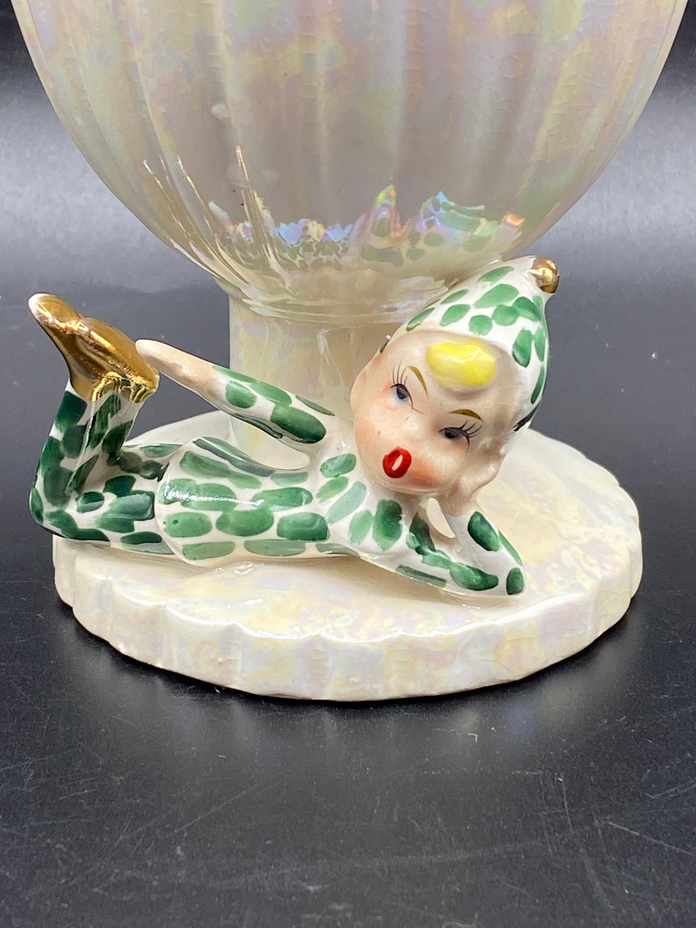 Vintage Lefton ESD Green and Gold Pixie Elf Lusterware Planter - Etsy