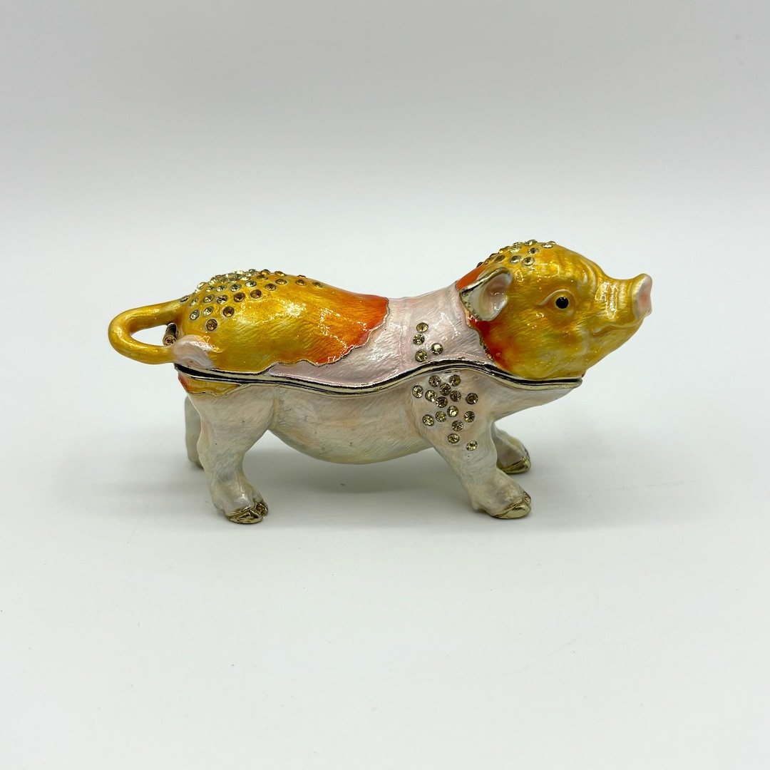 Bejeweled Pig Faberge Style Trinket Box Collectible With Matching Pig ...