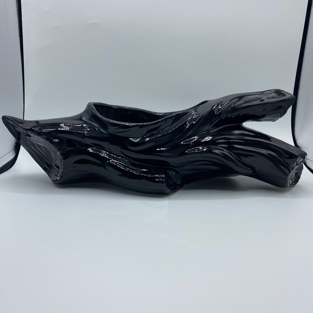 Vintage MCM Black Ceramic Log Planter: Driftwood Style, Succulent ...