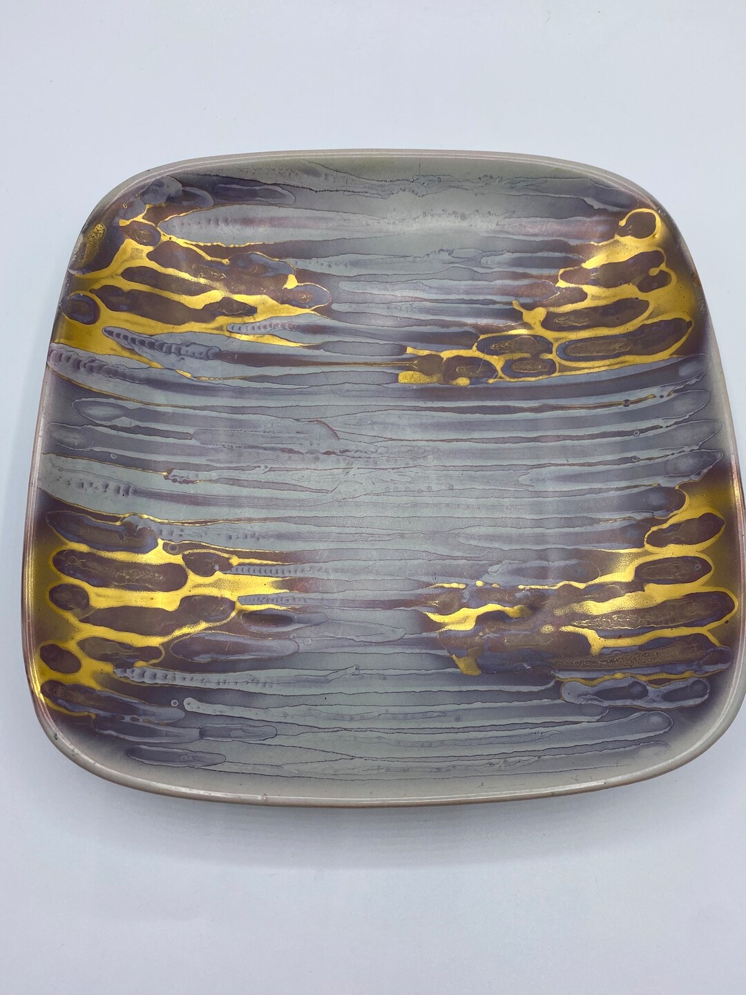 Modern Abstract Art Pottery Plate With Gold Metallic Brush Strokes ...