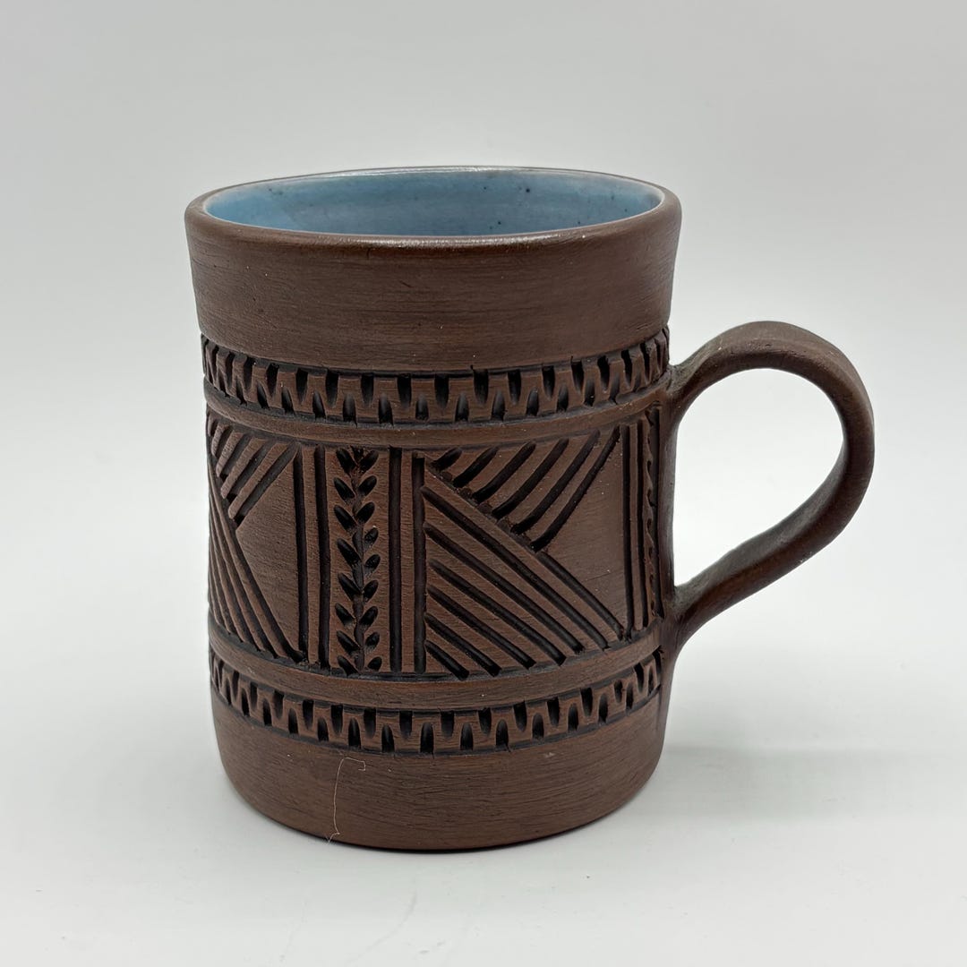 Vintage Mohawk Native American Pottery Incised Brown and Blue Mug ...